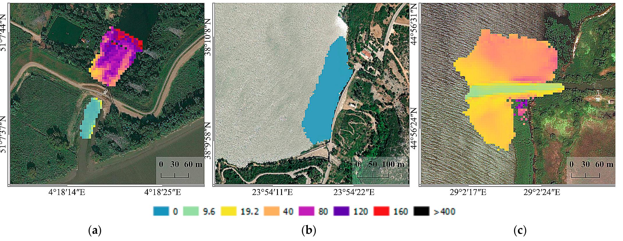 Examples of generated mosaicked chl-a maps. a logarithmic