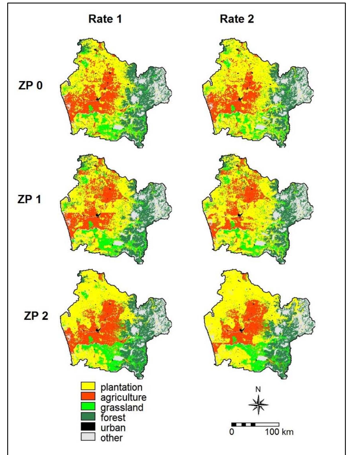 Land use projections under the two rates of land use change