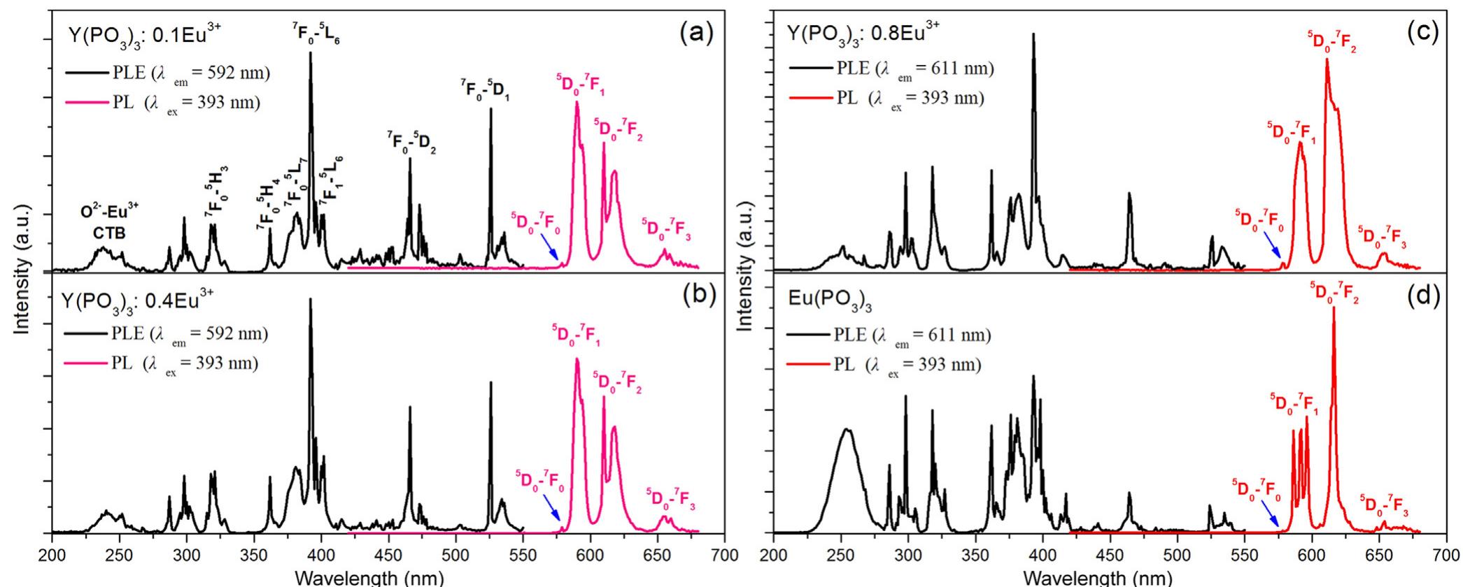 Pl and ple spectra of representative y(po3)3: xeu>*+