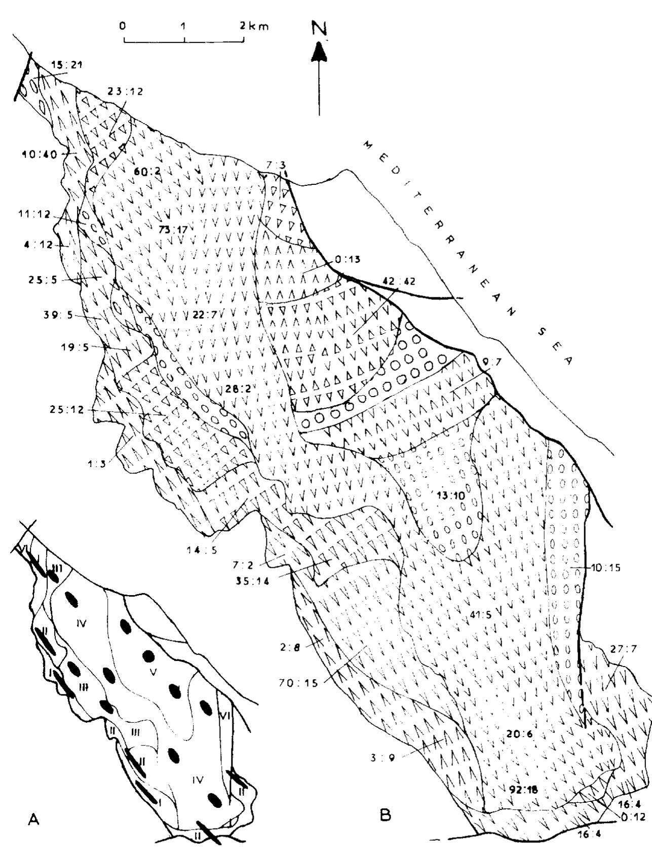 Map of zones of “iso-deformation’, following the