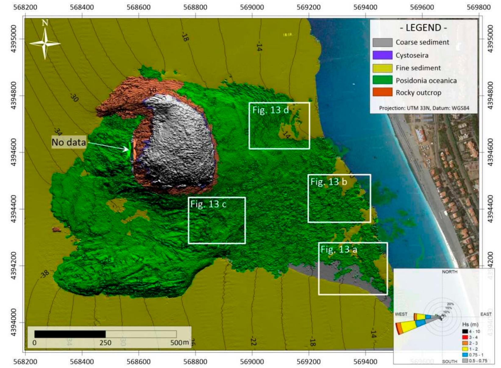 Seabed map classification of cirella island overlapped over