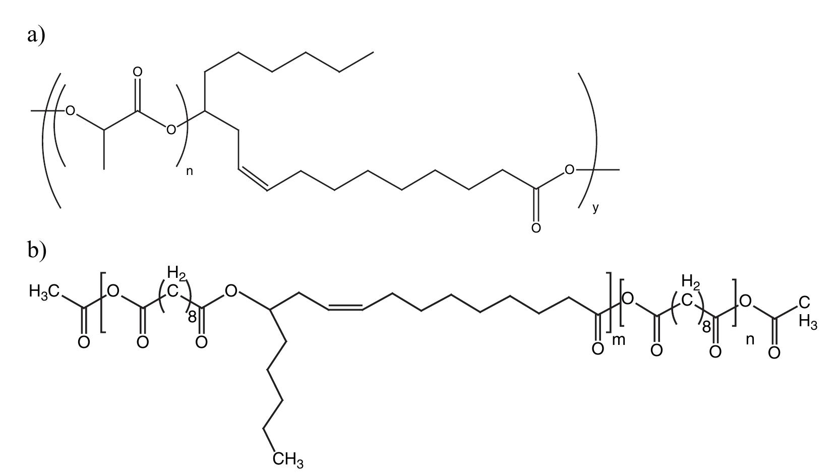 Structure of a) poly[(ricinoleic acid)-co-(lactic acid) ]°7!