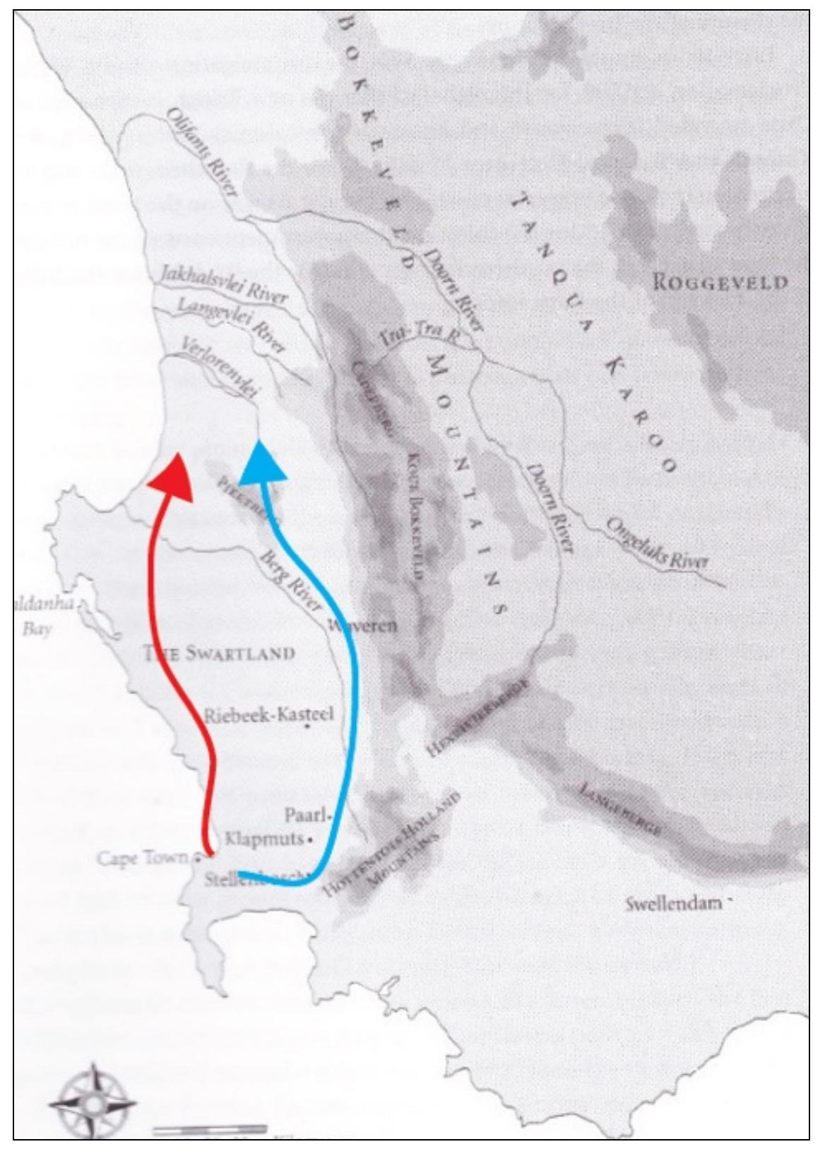 Geographic borders of the expanding colonial frontier during