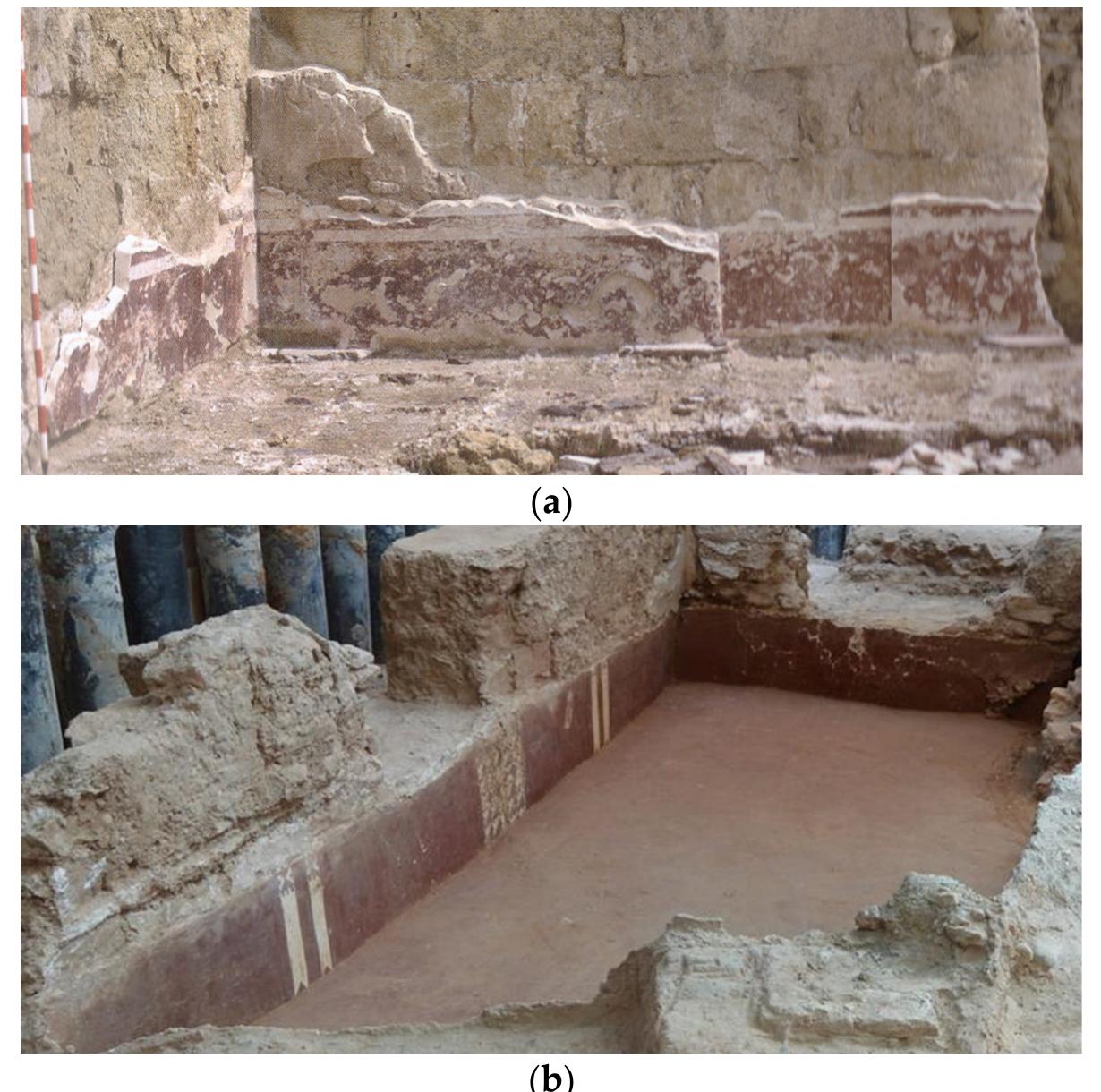 Red almagra plinths from the ummayad/taifa period: (a)