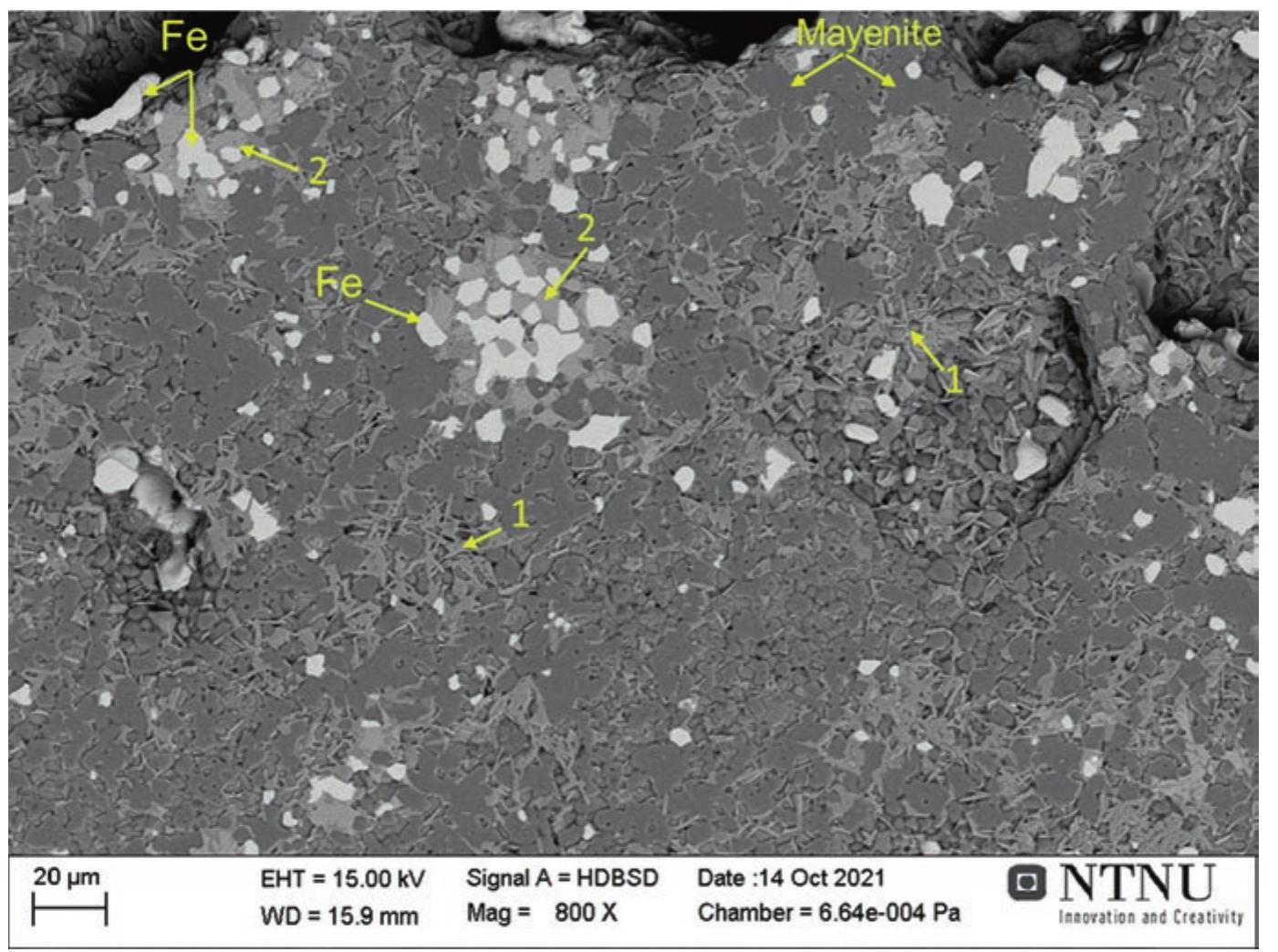 The microstructure of the reduced pellets at 1170 °c and for
