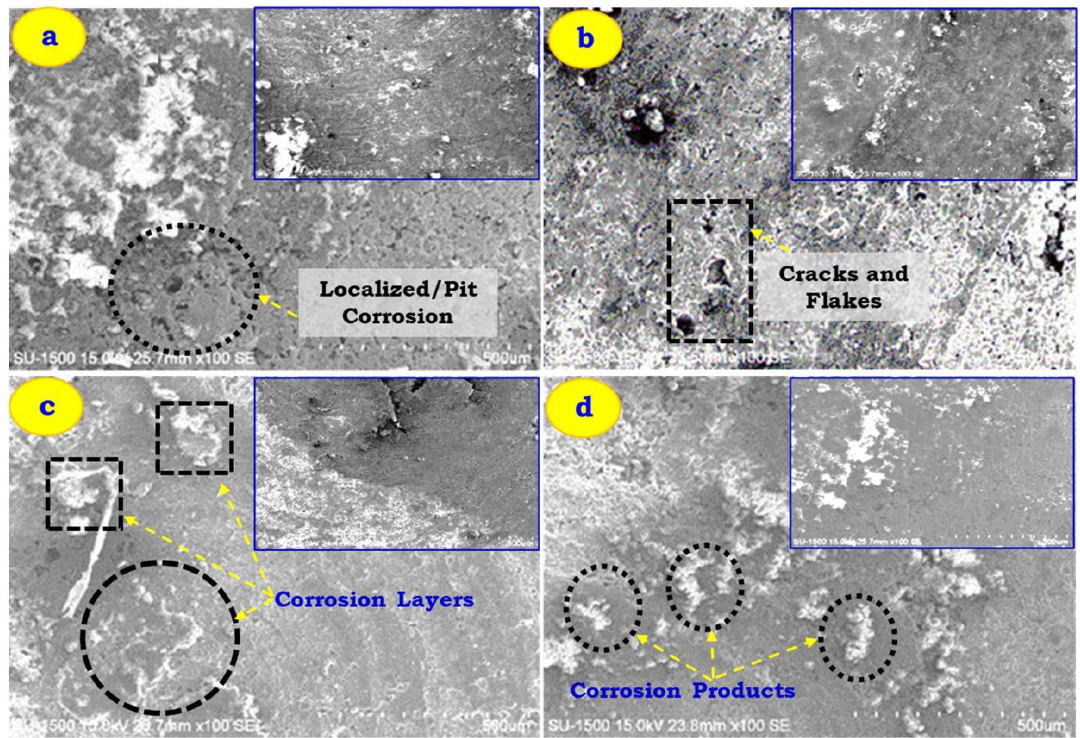 Shows the corrosion morphology of al 7005 cast and composite