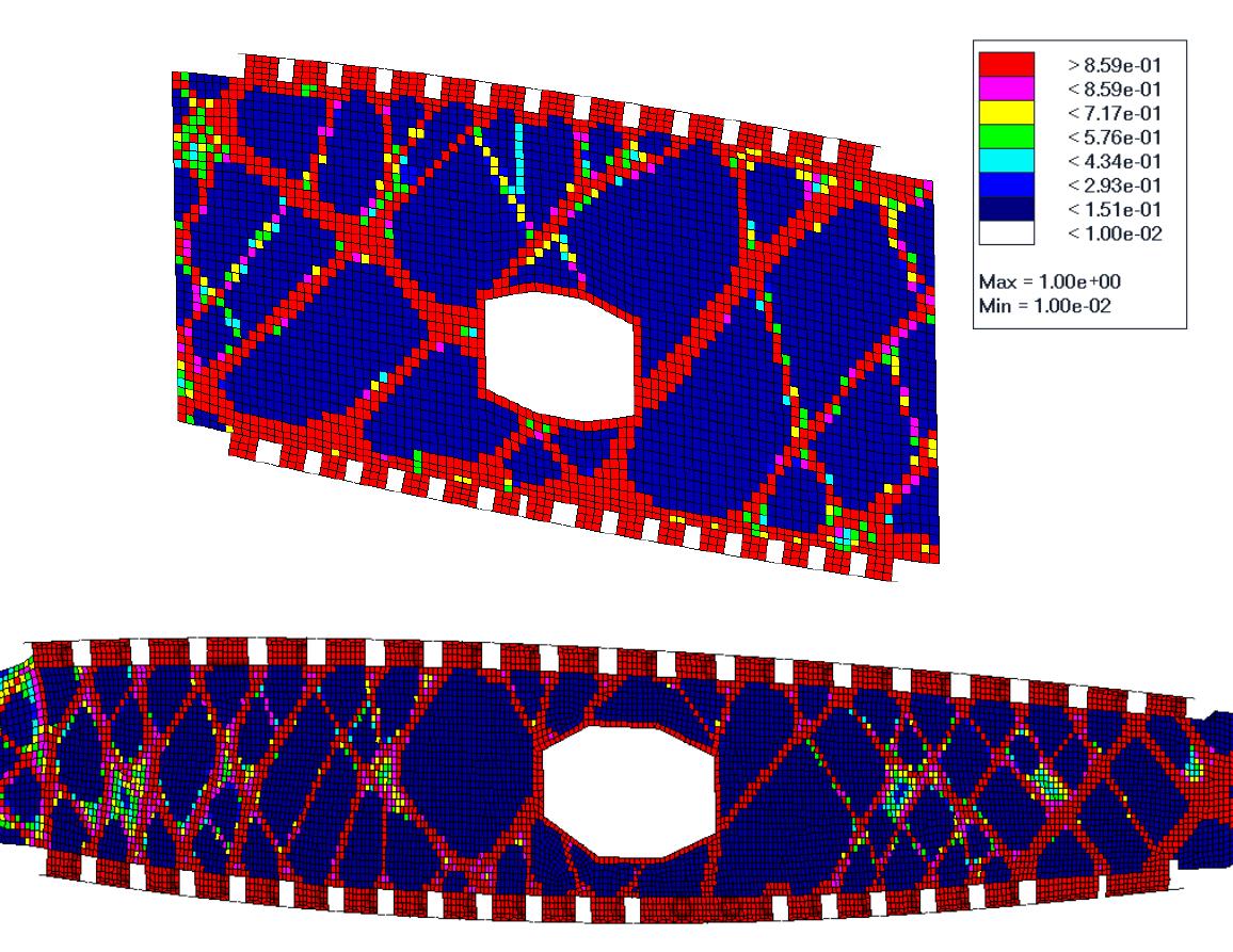 Topology optimized wing box rib designs. obtained using a