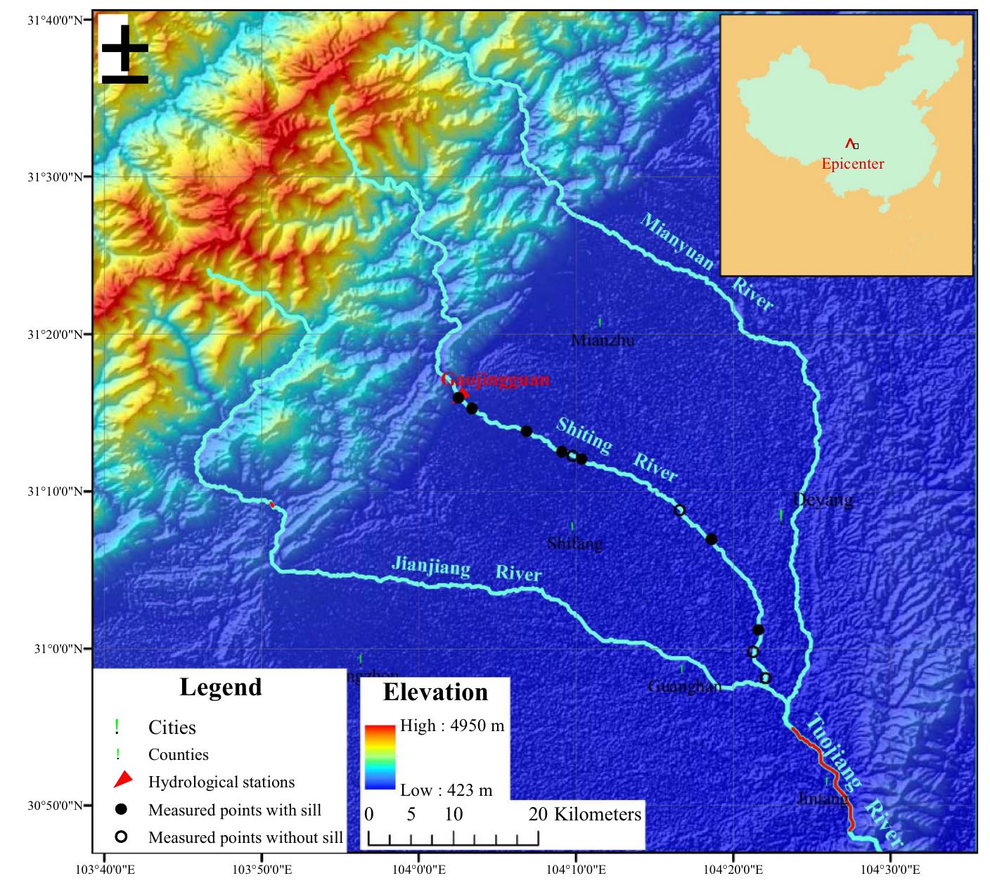 Sketch map of the studied rivers. the inset map (top right)