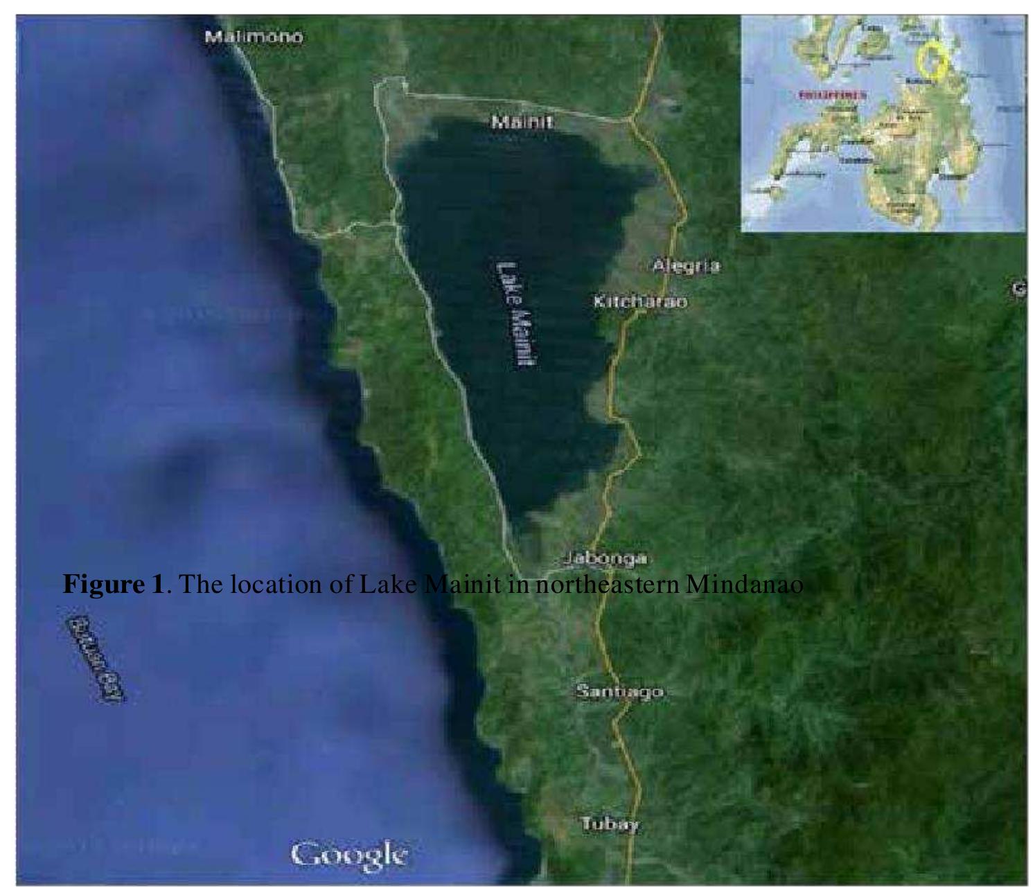 Map of lake mainit in northern mindanao, showing the six
