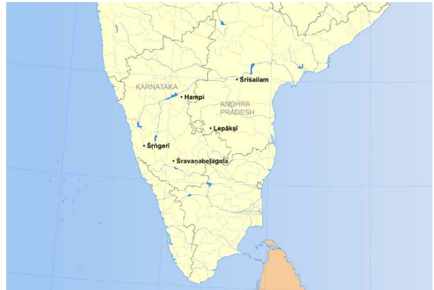 Map of temple sites with yogi sculptures in karnataka and
