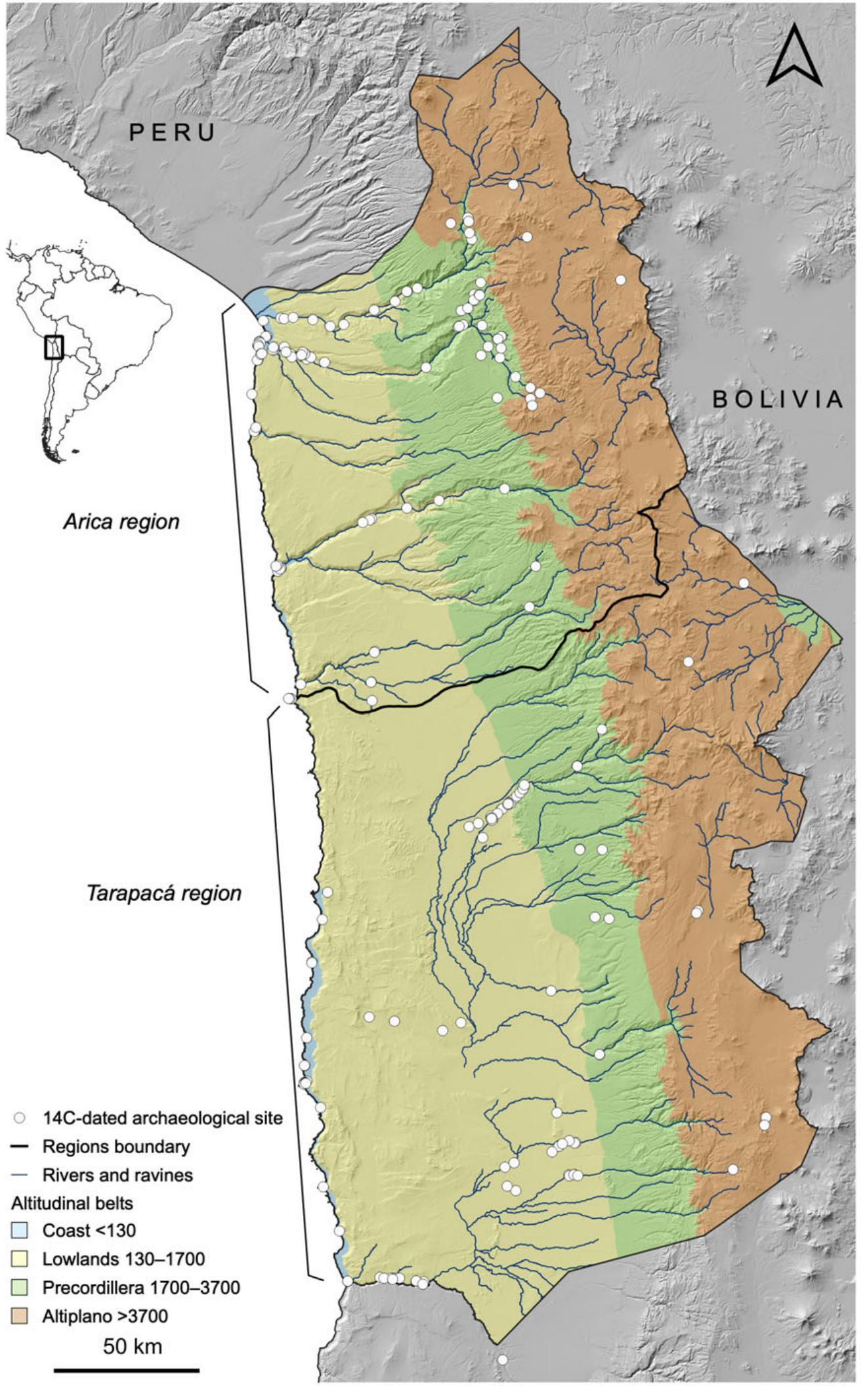Map showing the regional boundaries and altitudinal belts of