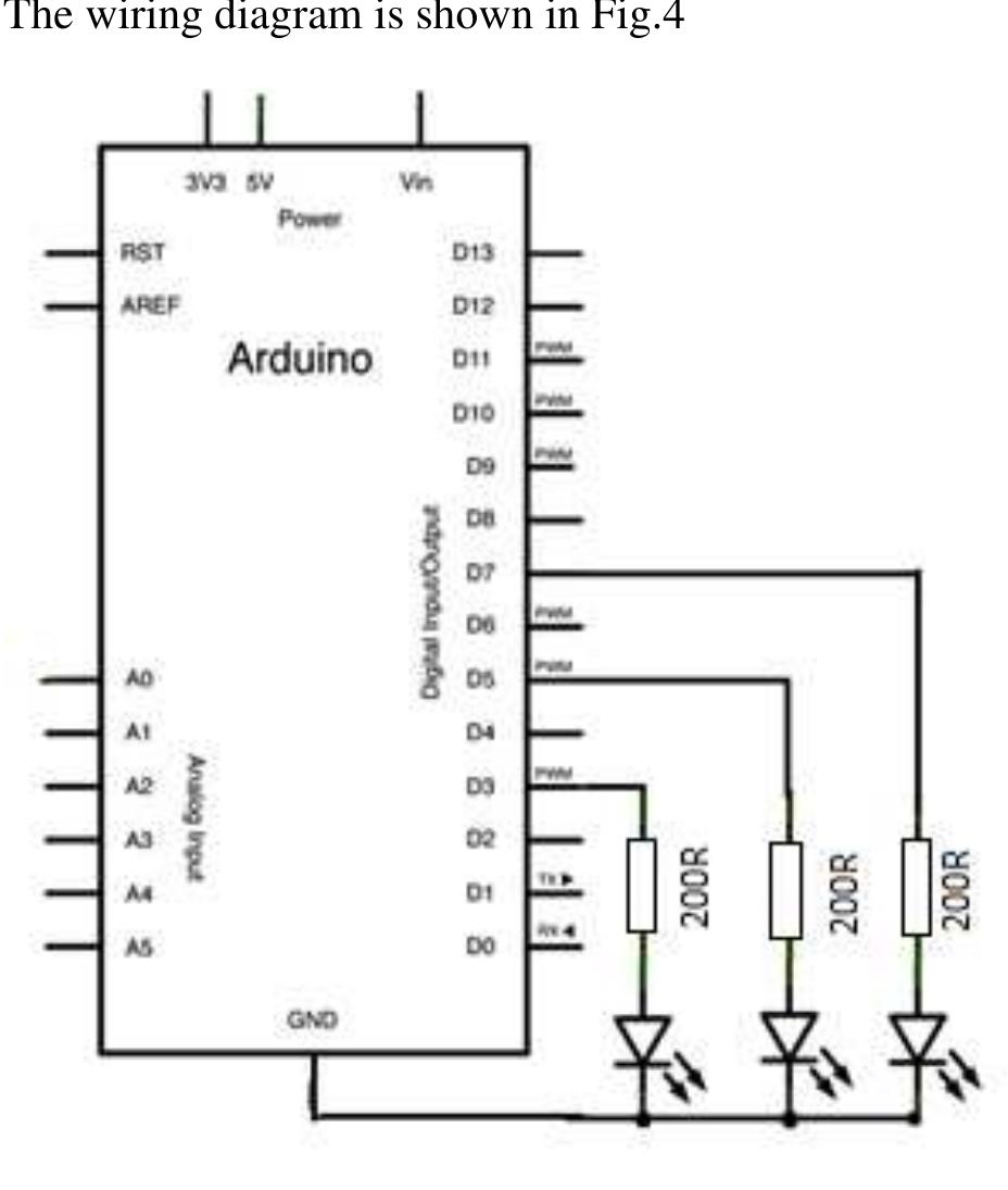Arduino with 3 led on digital pins the assembly diagram is