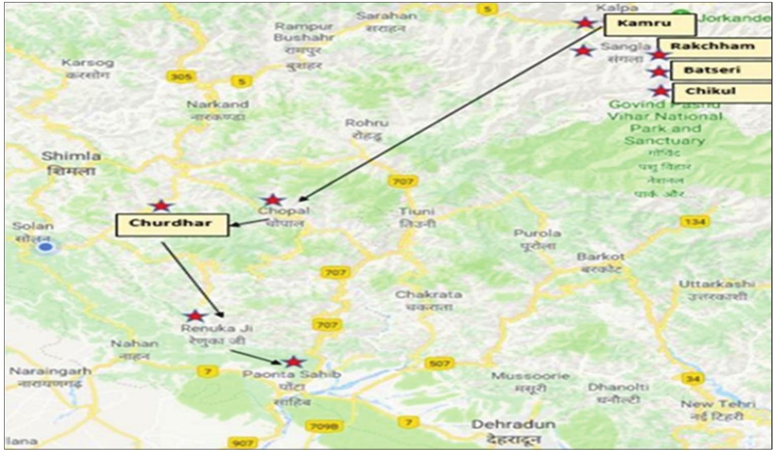Satellite map showing routes of shepherds from their