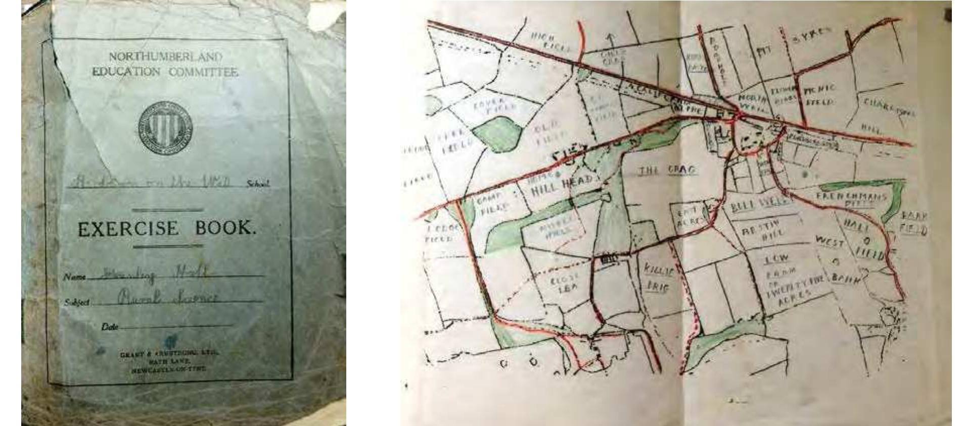 A map showing the field names around heddon in the 1935/6