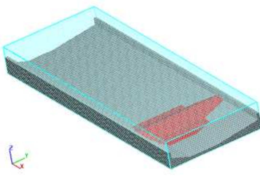 Calculation cells and dam body in flow-3d model.