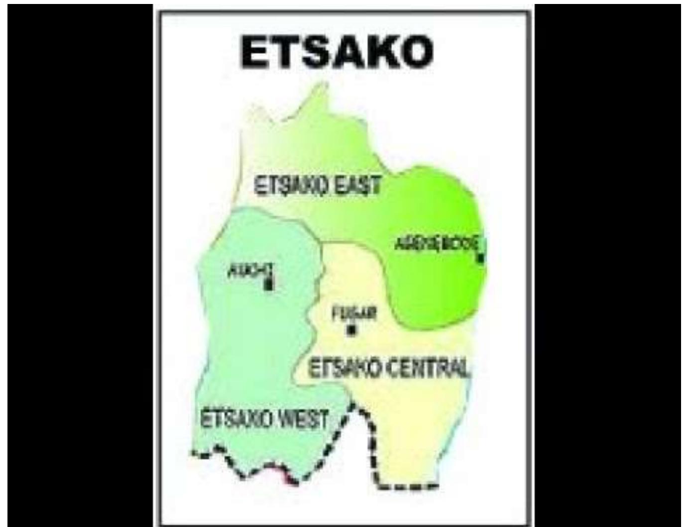 Map of etsako land showing auchi in edo state, nigeria