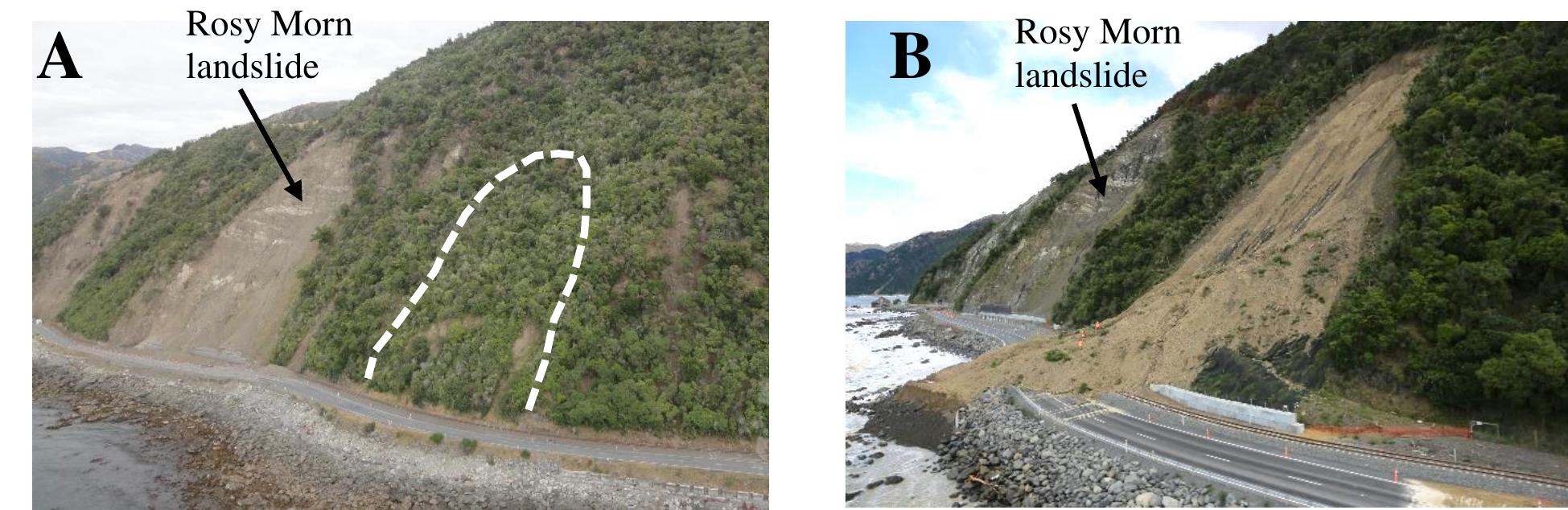 Examples of post-earthquake slope failure at rosy morn,