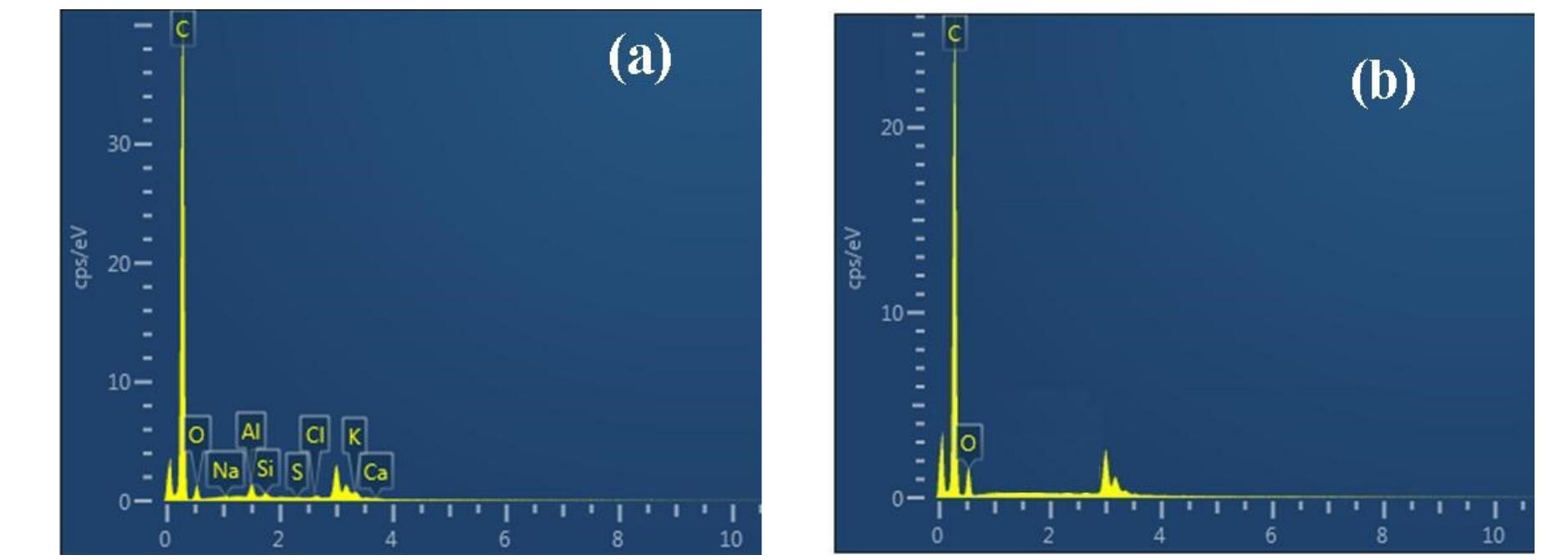 Edx spectra of ac before (a) and after modification process