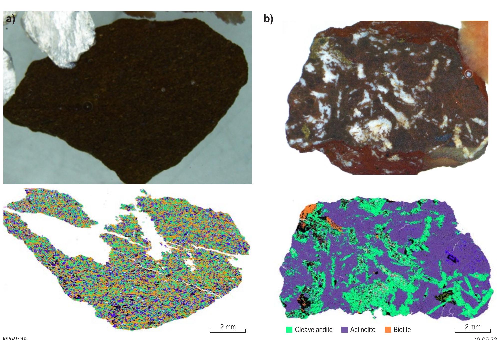Optical images and mineral composition maps of country rock