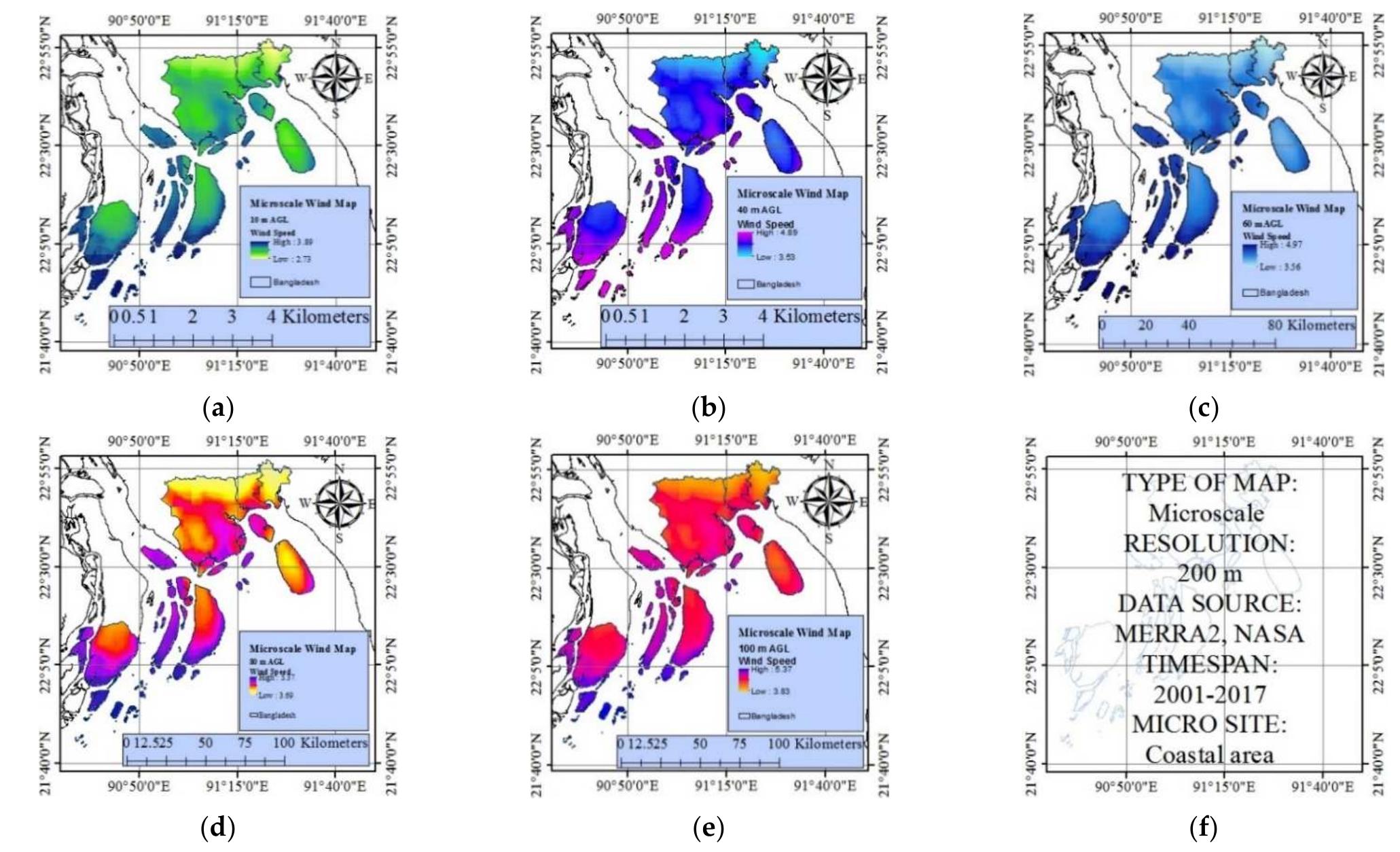 Microscale wind resource maps of the coastal area in