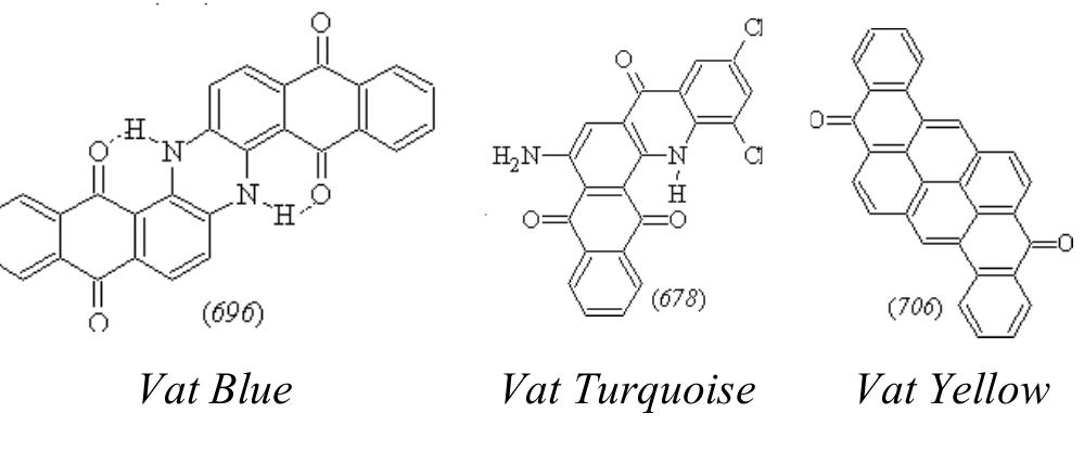 The chemical structure of vat dyes. vat dyes absorb