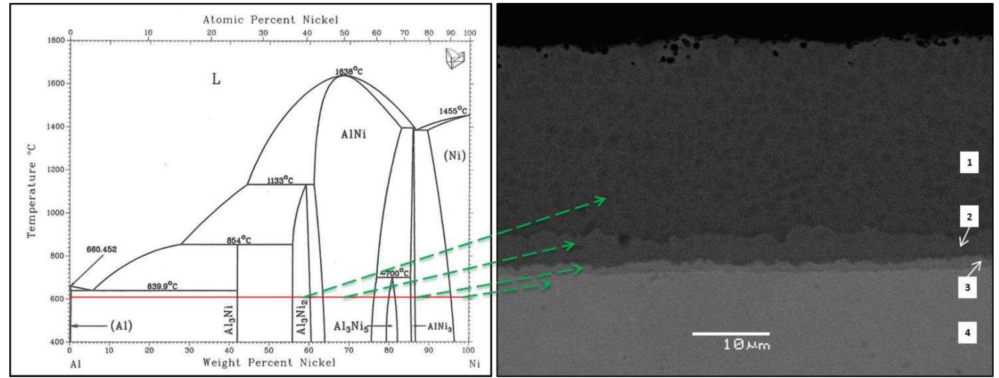 To the left. phase diagram for the ni-al diffusion couples.