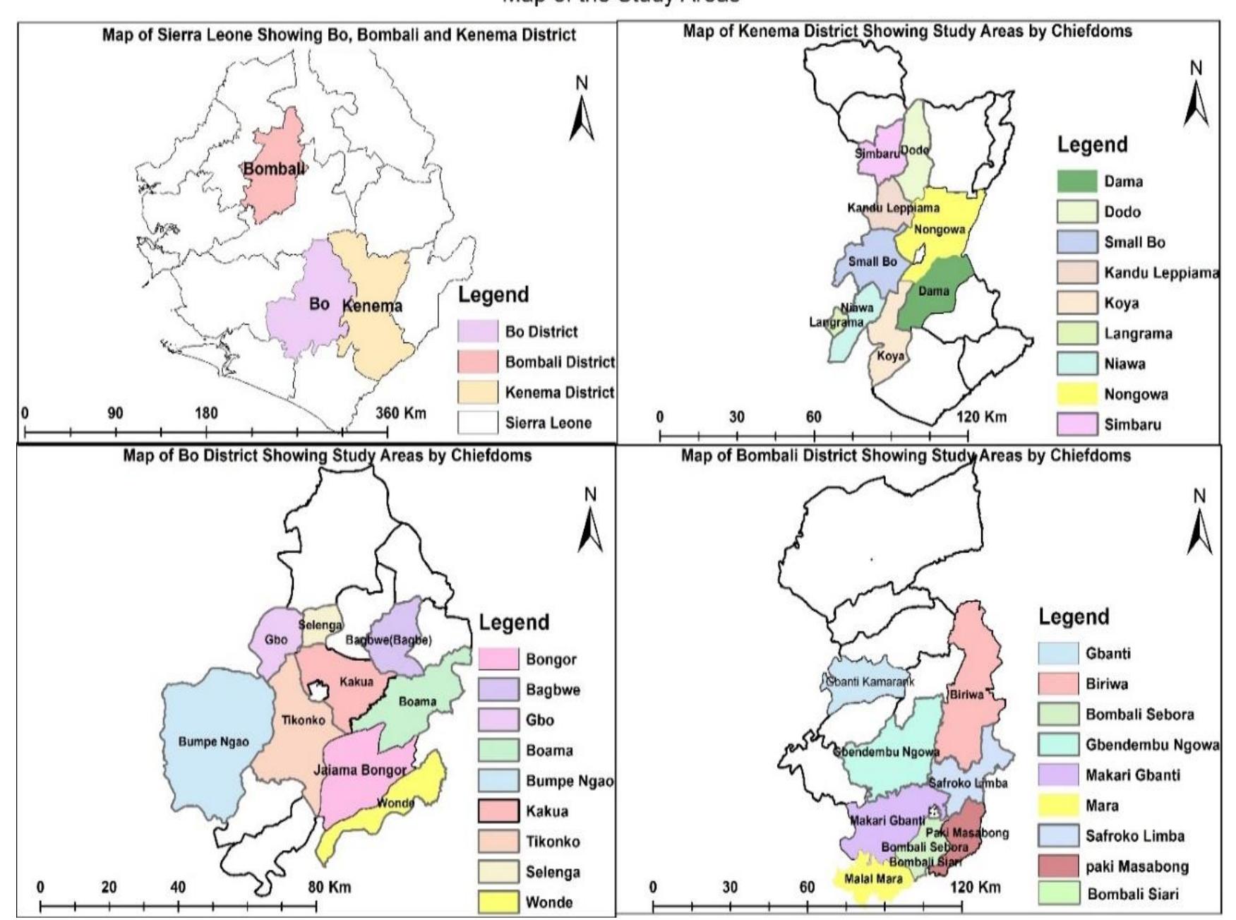 Map of sierra leone showing the study districts and