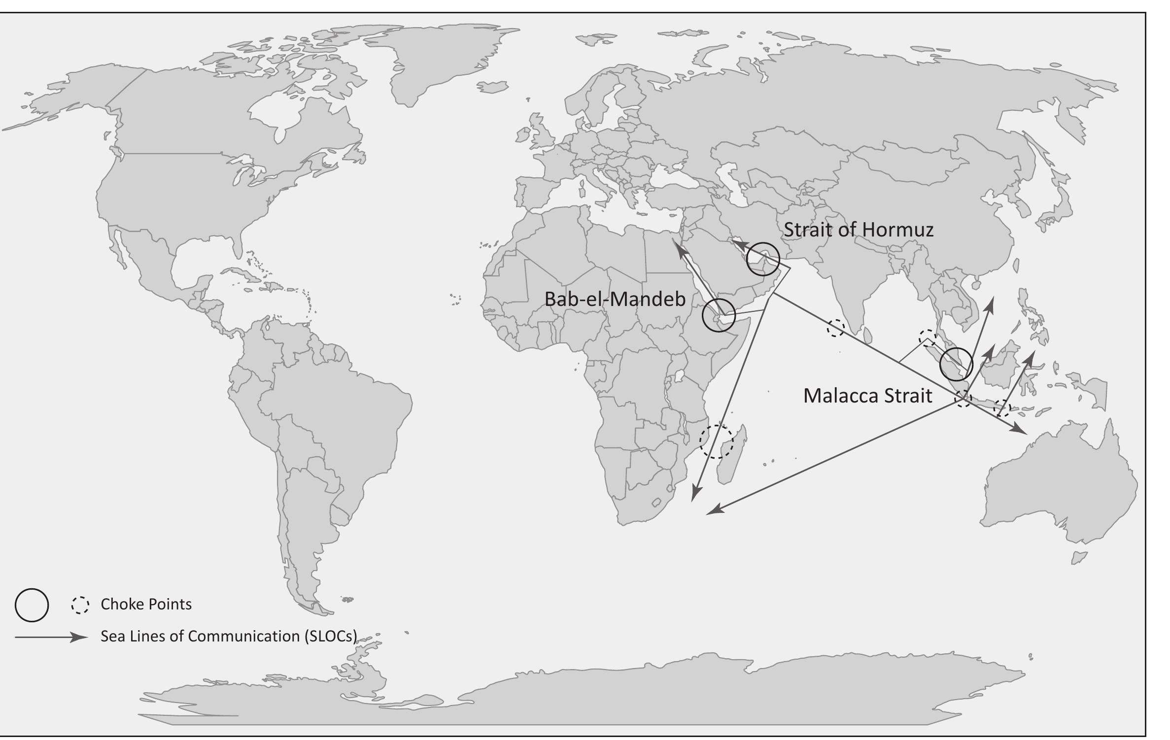 Map 5 key sea lines of communication (slocs) and choke