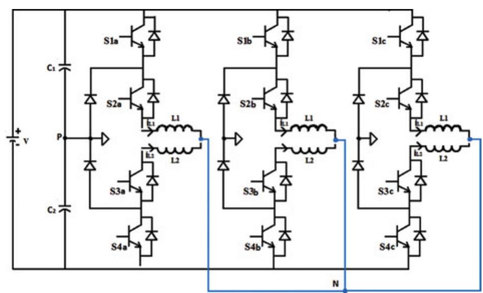 Structure of transformer-less 3-level ci-npc inverter.