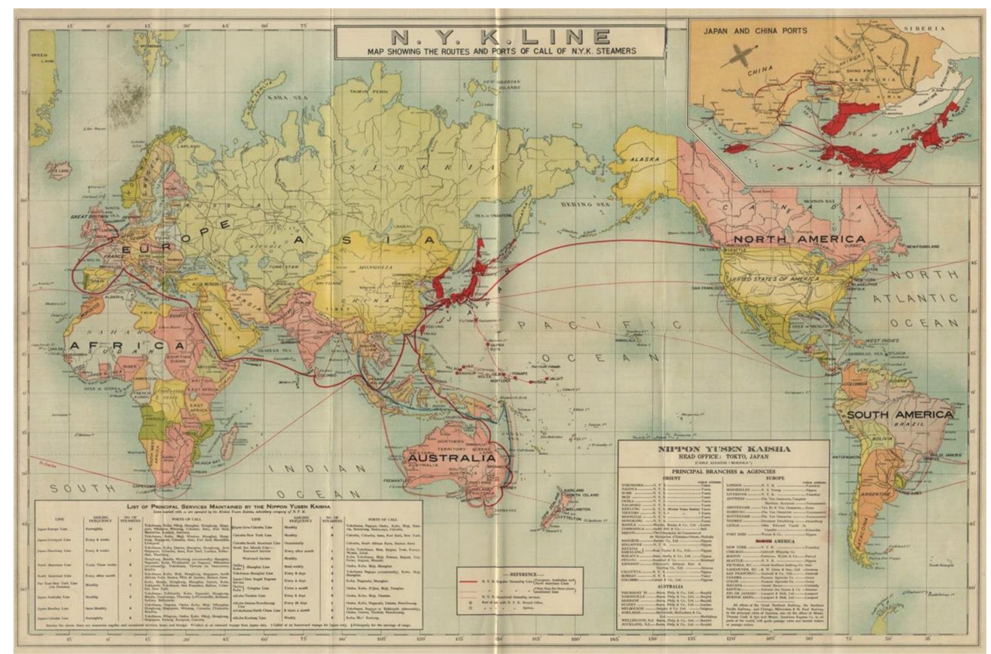 I. ‘n.y.k. line: map showing the routes and ports of call of