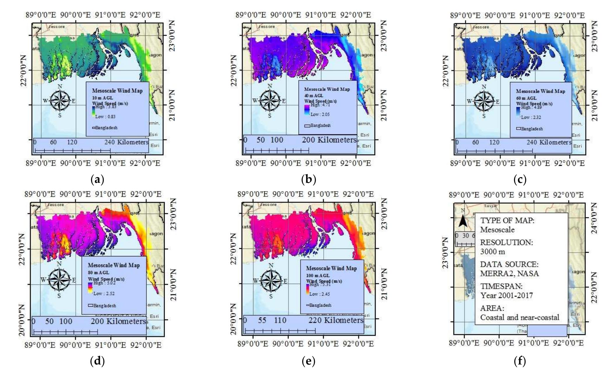 Mesoscale wind resource maps of the coastal and near-coastal