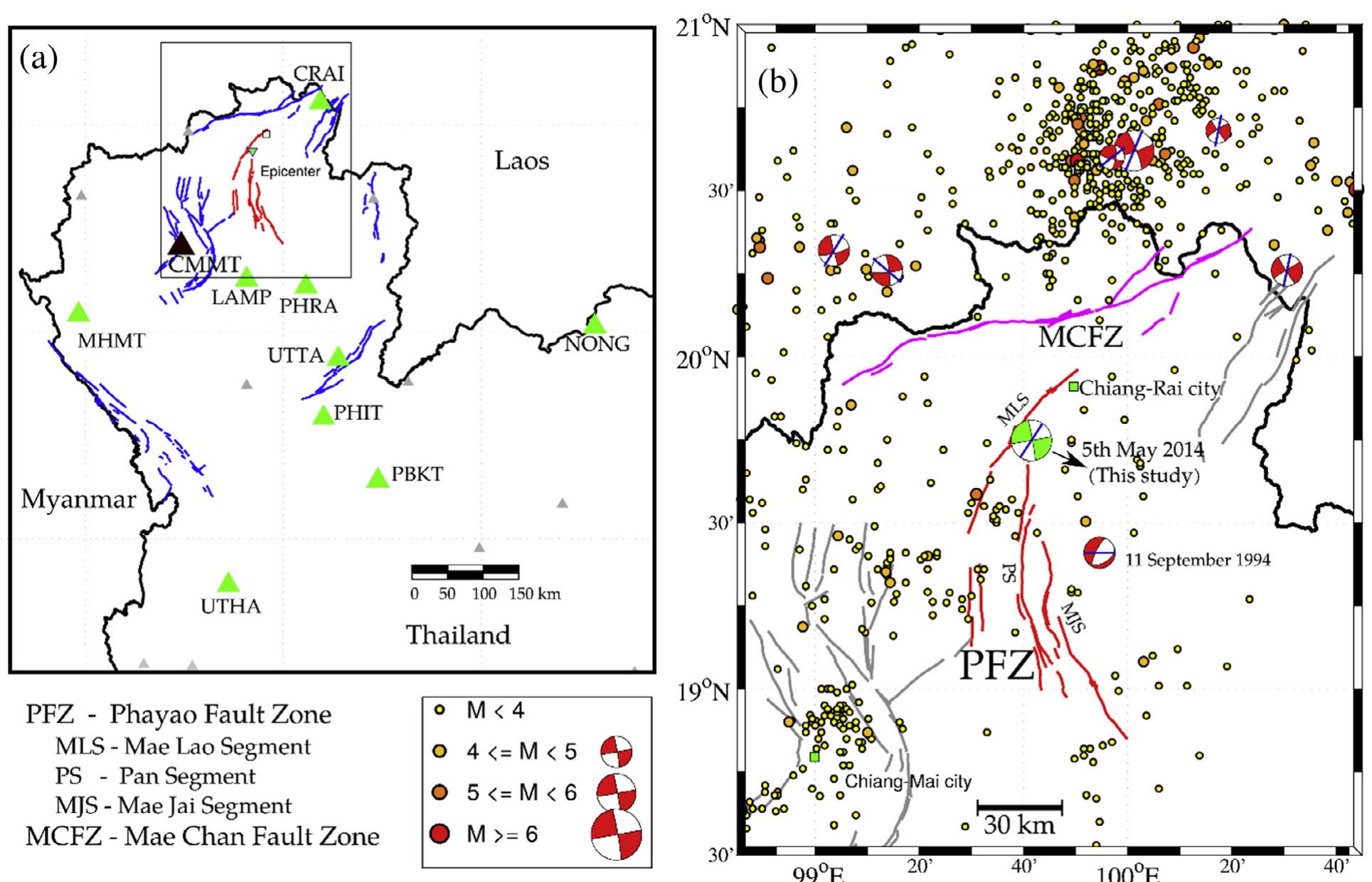 (a) a map of northern thailand with related fault zones and