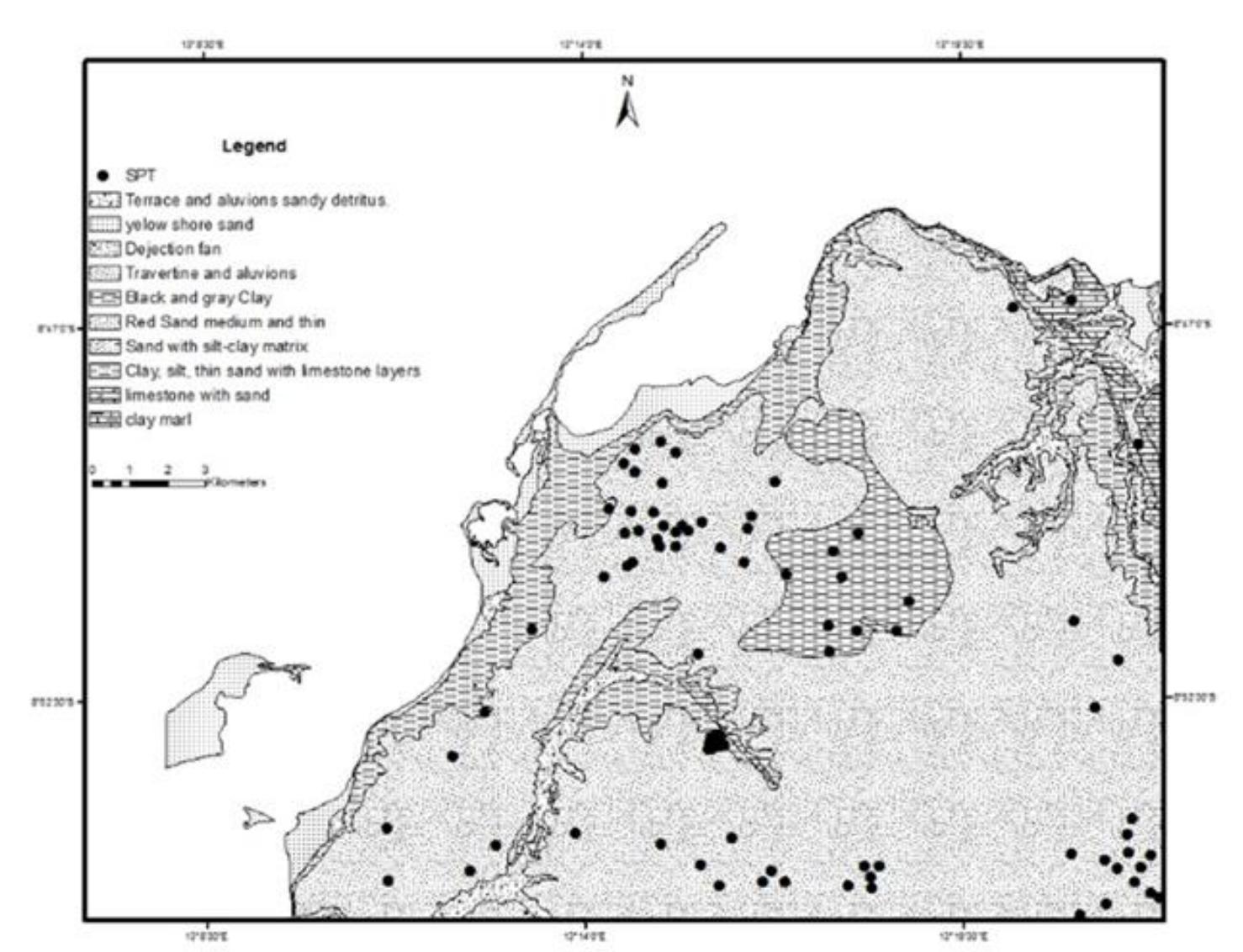 Map of lithological units and spt test point