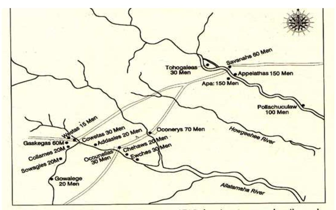 2. tracing of anonymous map ca. 1715 showing towns and