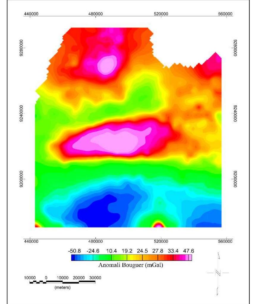 The map of bouguer anomaly research area shows anomaly