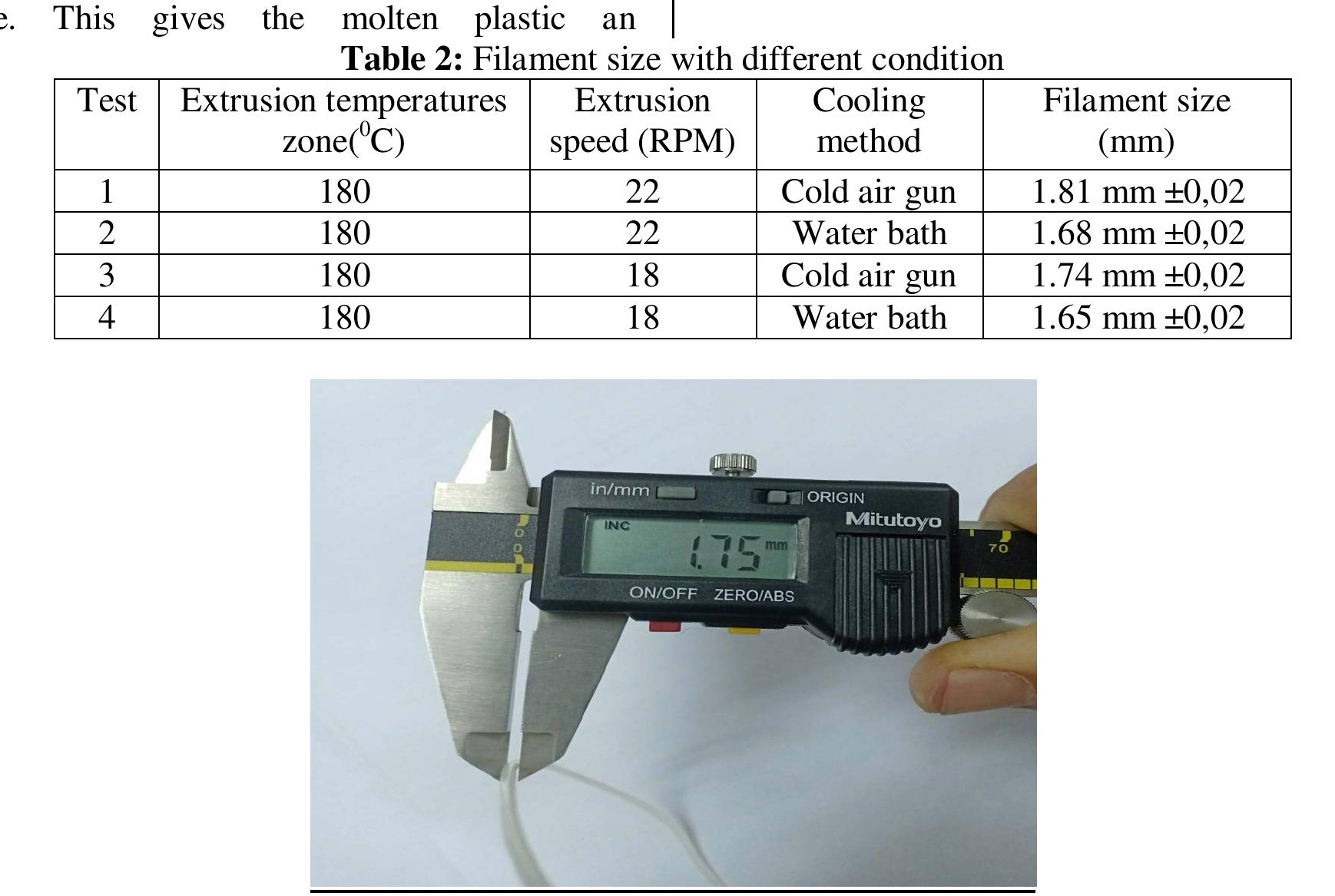 :digital caliper verification filament from virgin hdpe