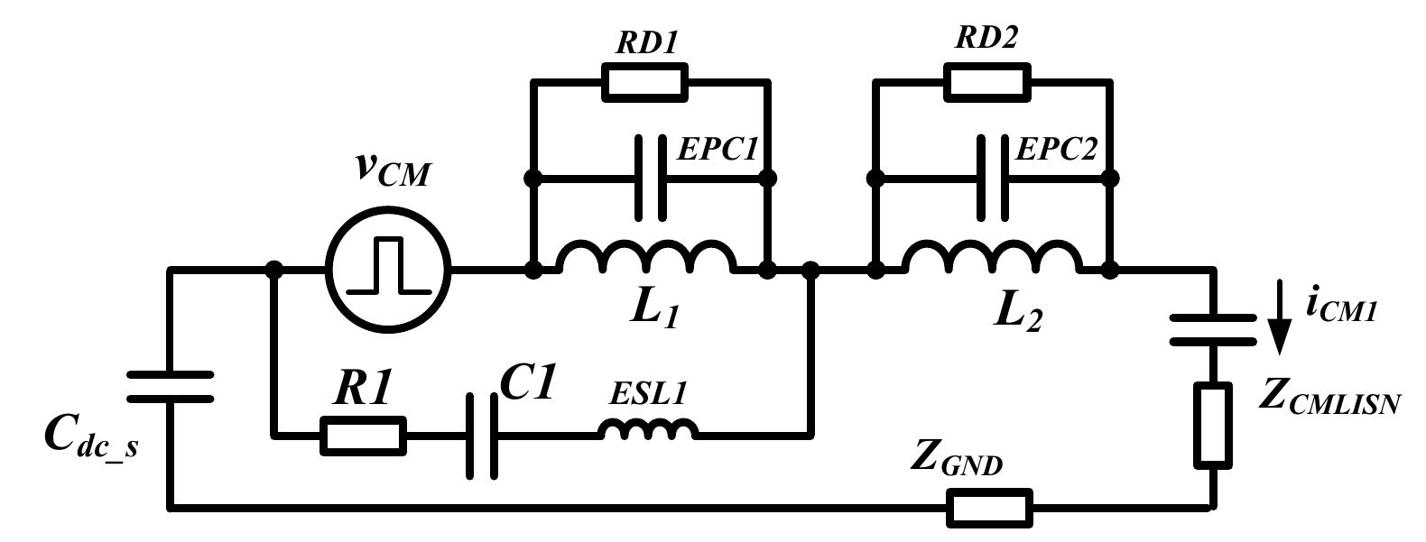76: cm equivalent circuit with major components parasites