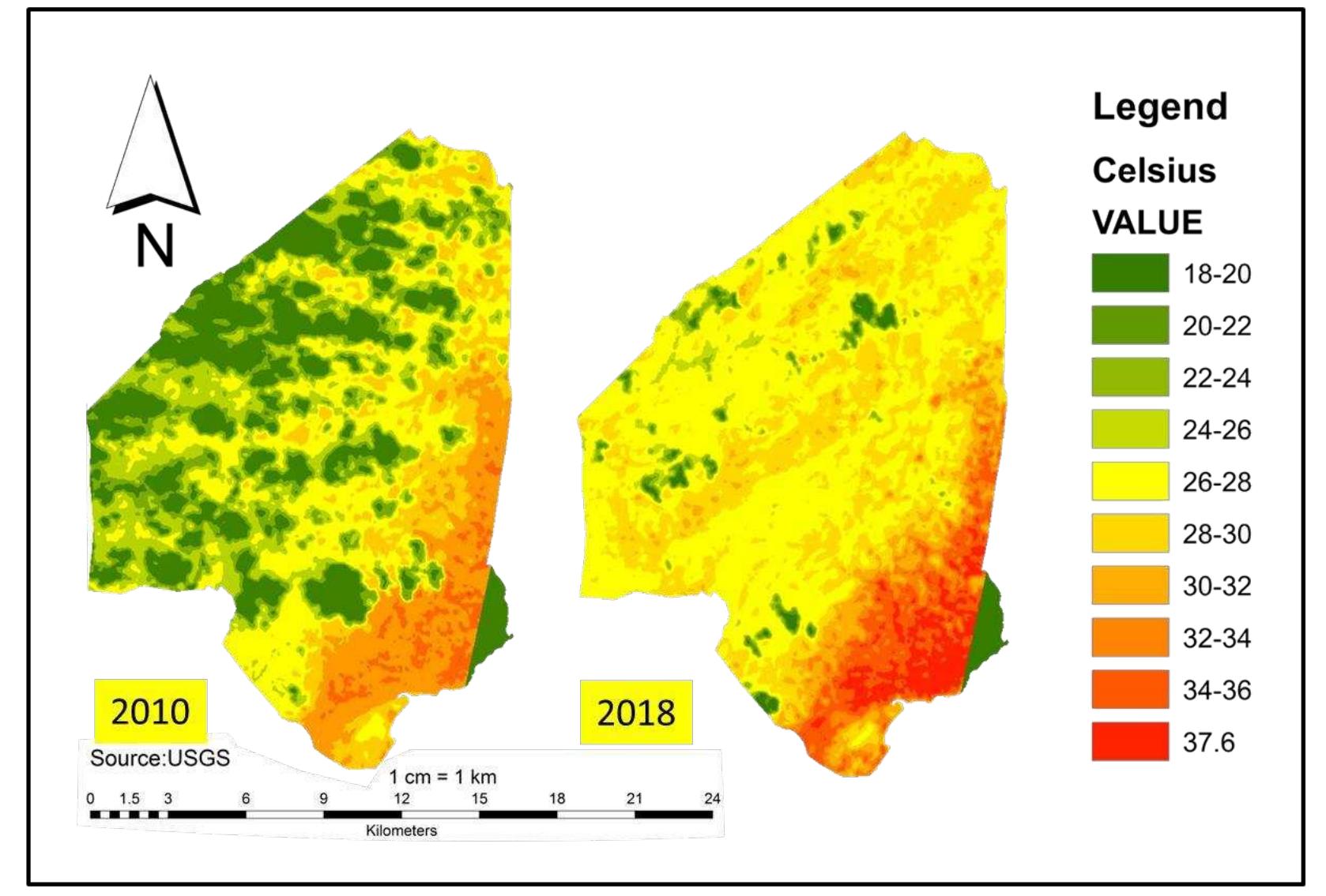 Land surface temperature map of cebu city for the years 2010