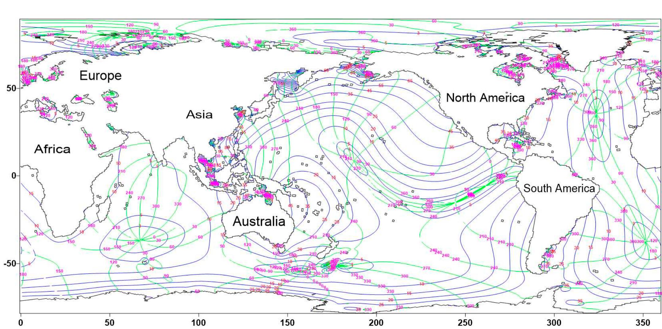 The co-tidal map of the ky constituent in the global ocean.