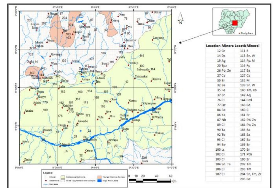 Mineral map of the study area (adapted from the mineral map
