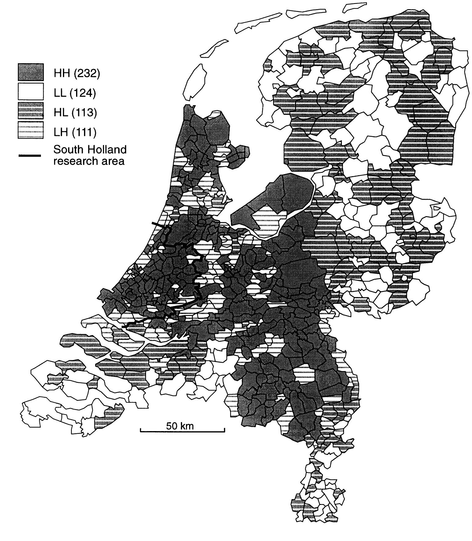 Moran scatterplot map of log non-industrial innovation
