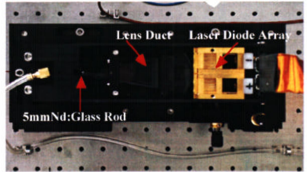 Photograph of diode pumped rod amplifier including: laser