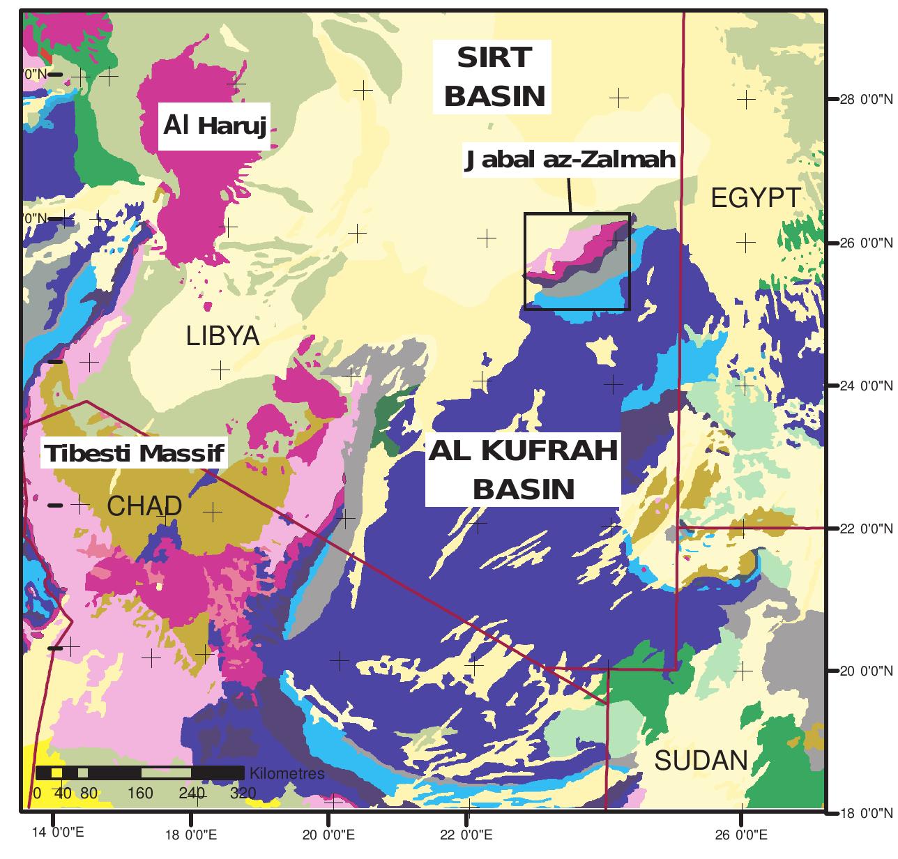 Geological map of libya and neighbouring regions showing