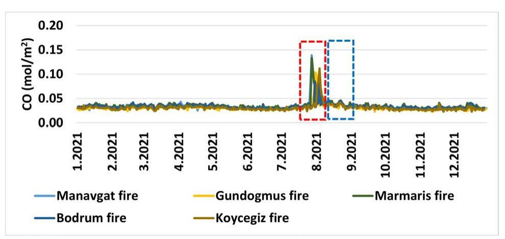 Co column number density time series chart for each fire