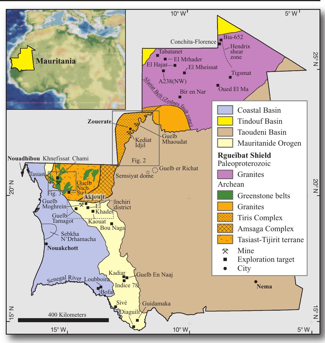 Map of mauritania, showing major geologic provinces and