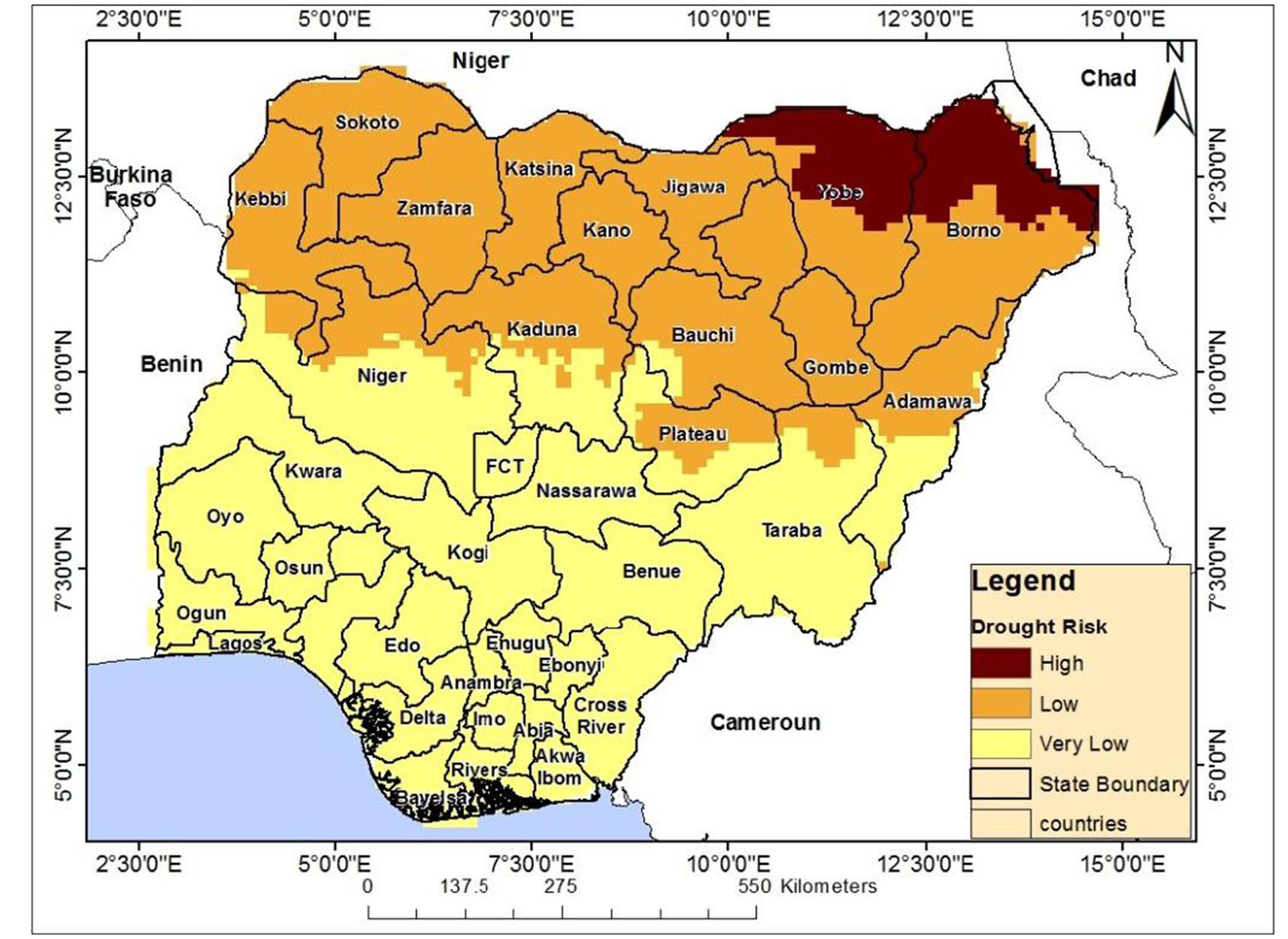 Drought risk map of nigeria