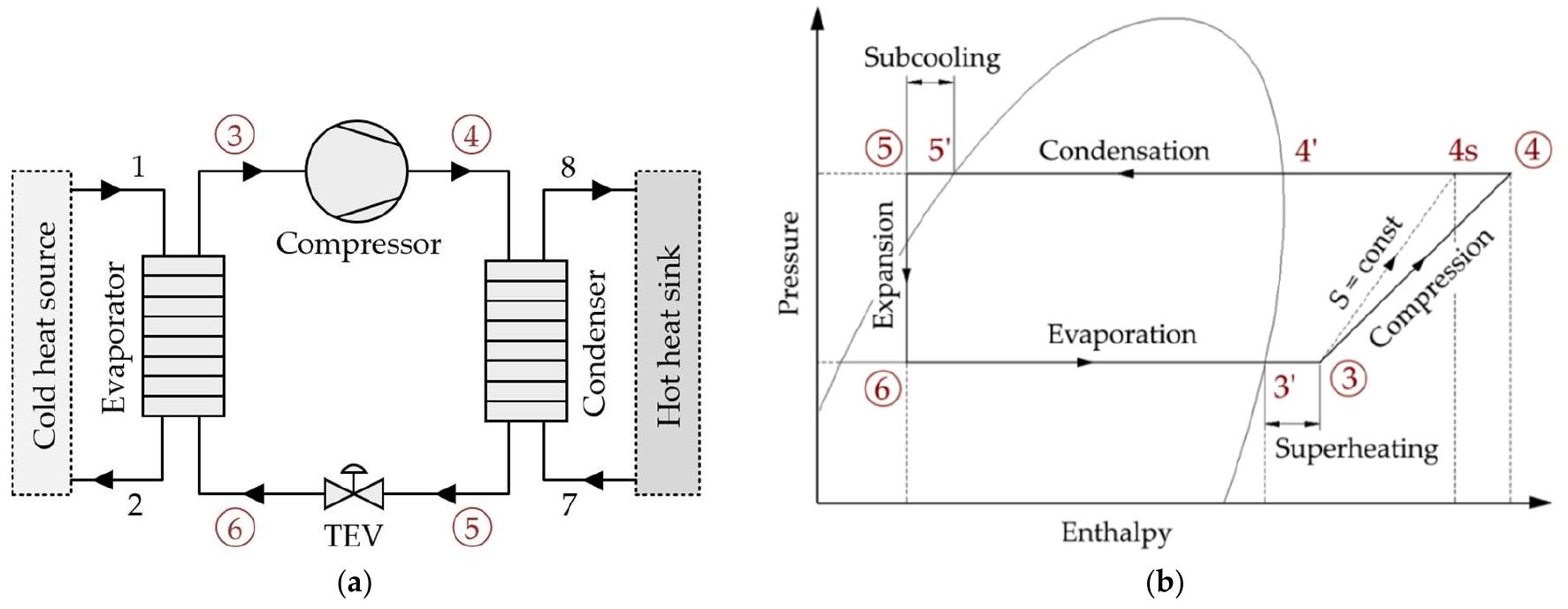 Schematic representation of the thermodynamic model: (a)