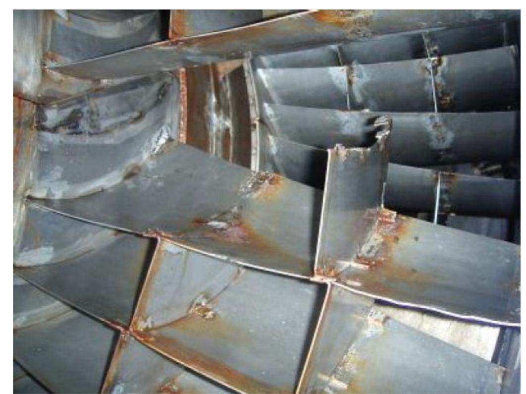 Original guide vanes of the turbine, showing the