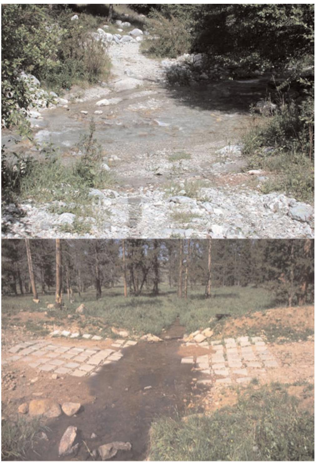 Examples of simple unvented ford structures (upper photo,