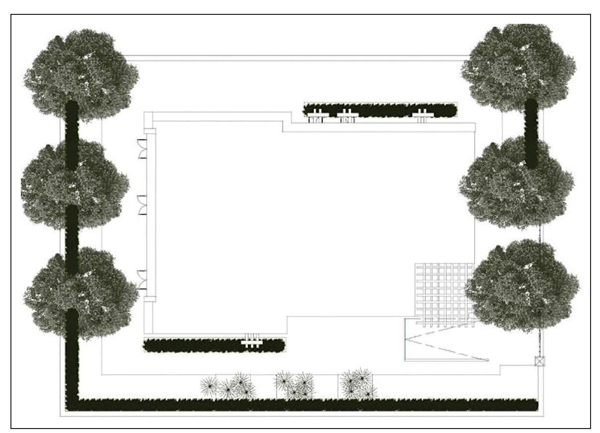 Site plan of the optimised building with landscape